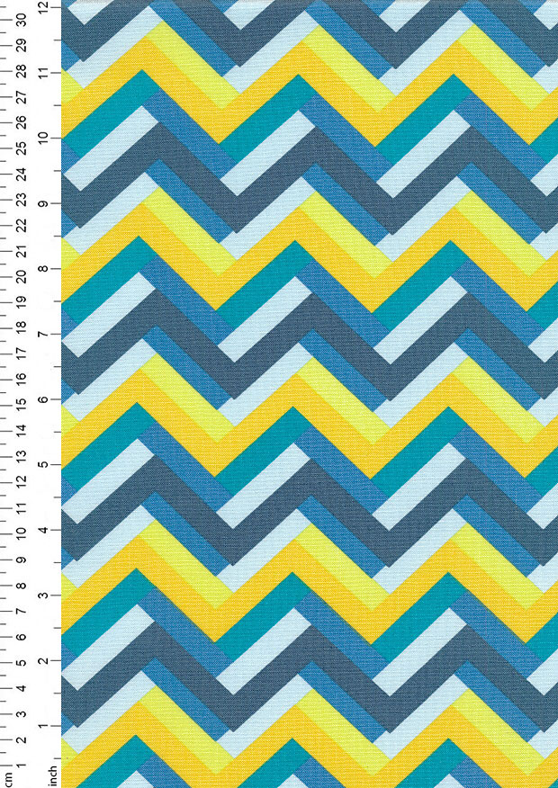 100% Cotton Jungle Safari Fabric Chevron Pattern on Deep Sky Blue